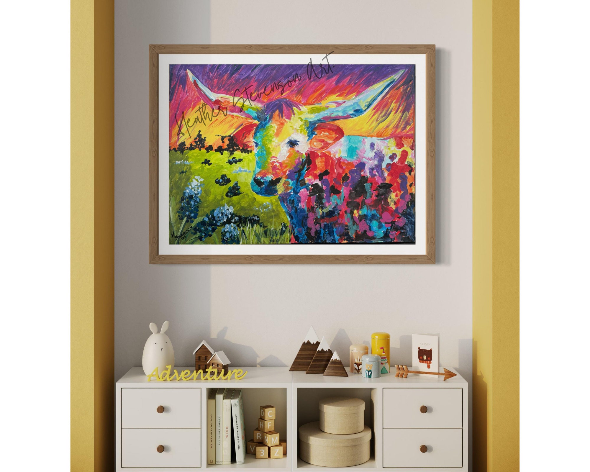 Longhorn Poster Farmhouse Art, Abstract Art, Acrylic Art, Boho Art ...