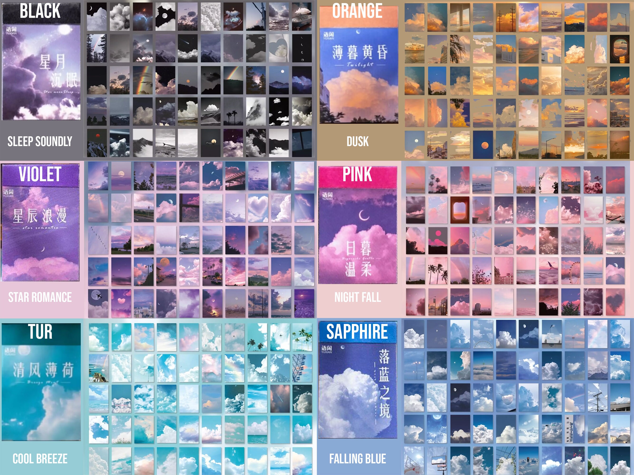 50 Pcs Sky Aesthetic Color Themed Sticker Booklet Journal, Planner ...