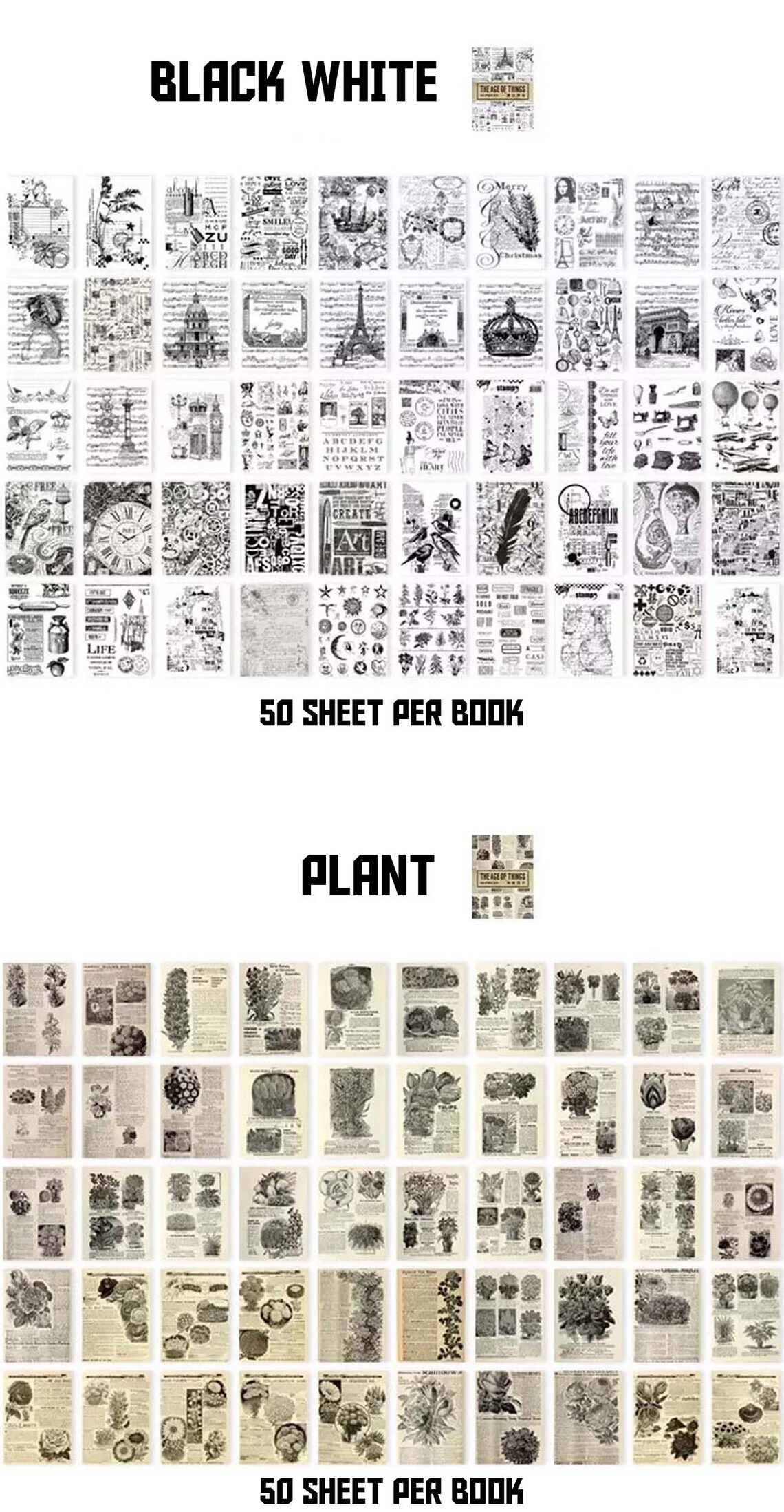 50 Pcs Washi Stickers Small Vintage Style Booklet for Art - Etsy