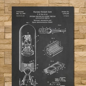 Nuclear Rocket Patent Print Art 1968 - Etsy