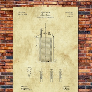 Dynamite Alfred Nobel Patent Print Art 1866 - Etsy