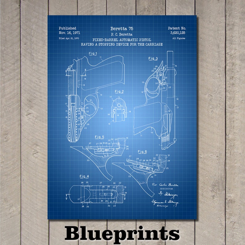 Patent Art Depicting Beretta 75 Handgun 1971 - Etsy