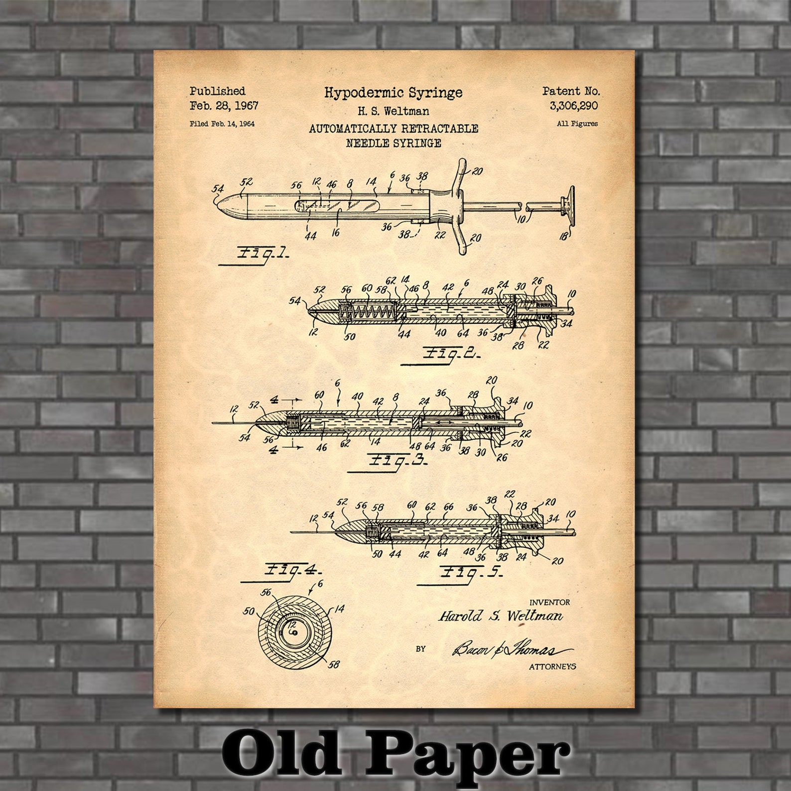 Syringe Patent Print Art 1967 - Etsy