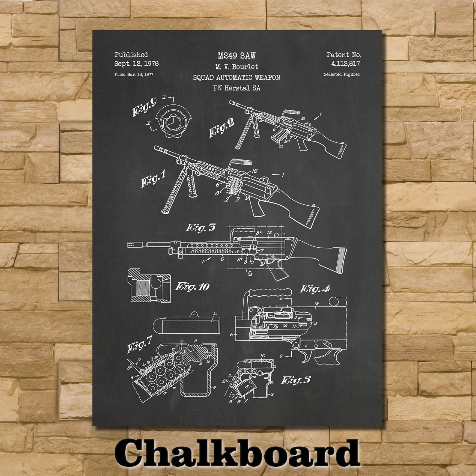 M249 SAW Machine Gun Patent Print Art 1978 - Etsy