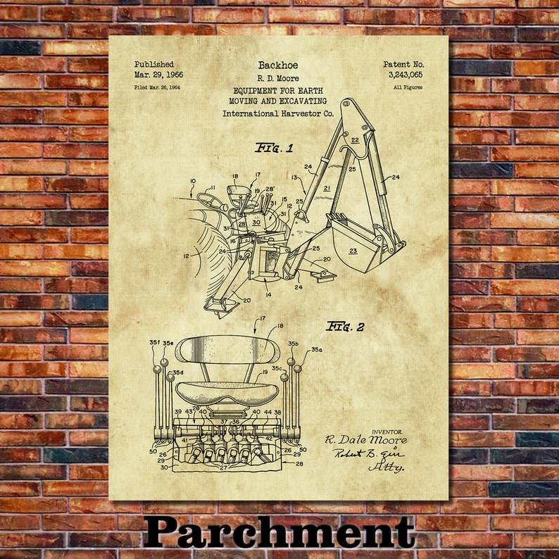 Backhoe Patent Print Art 1966 - Etsy