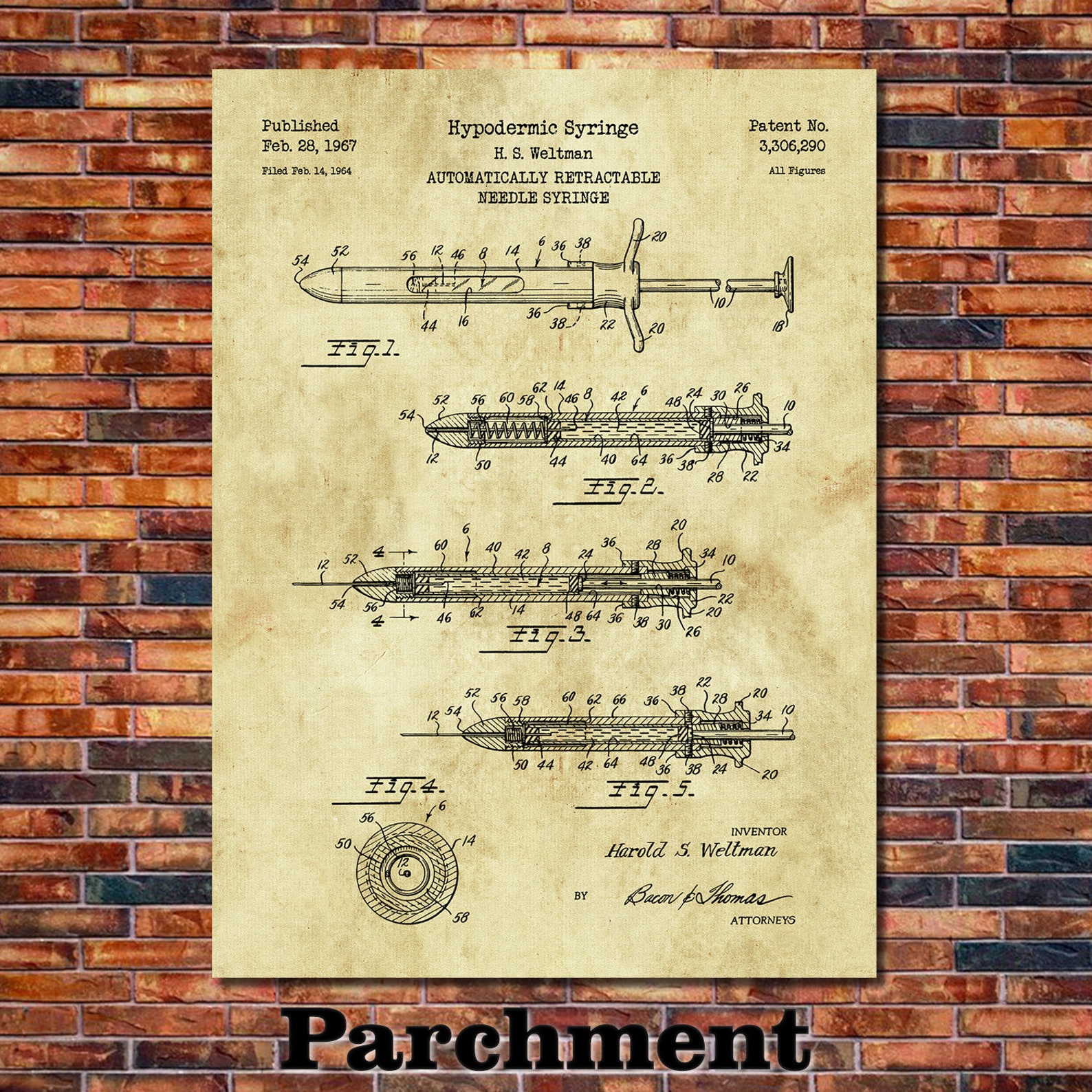 Syringe Patent Print Art 1967 - Etsy