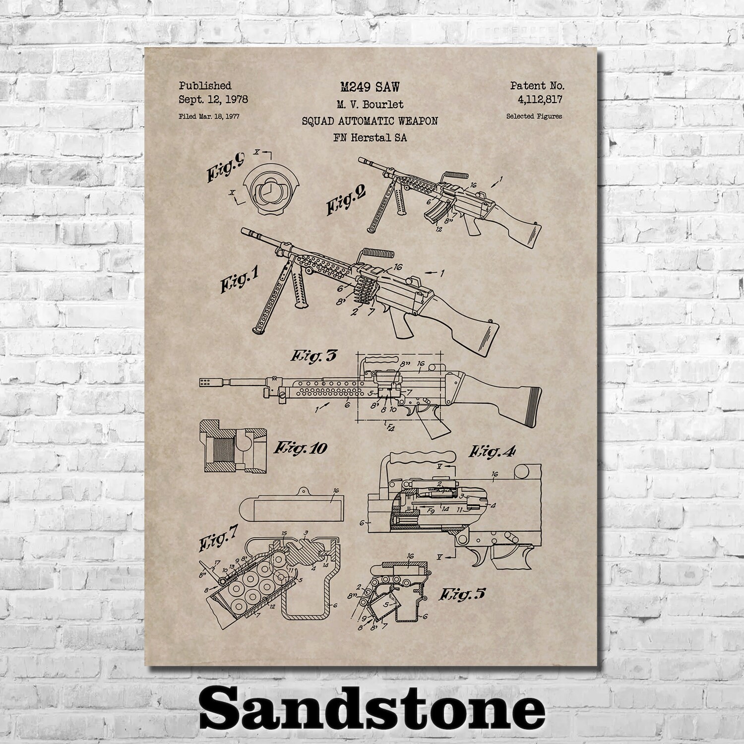 M249 SAW Machine Gun Patent Print Art 1978 - Etsy