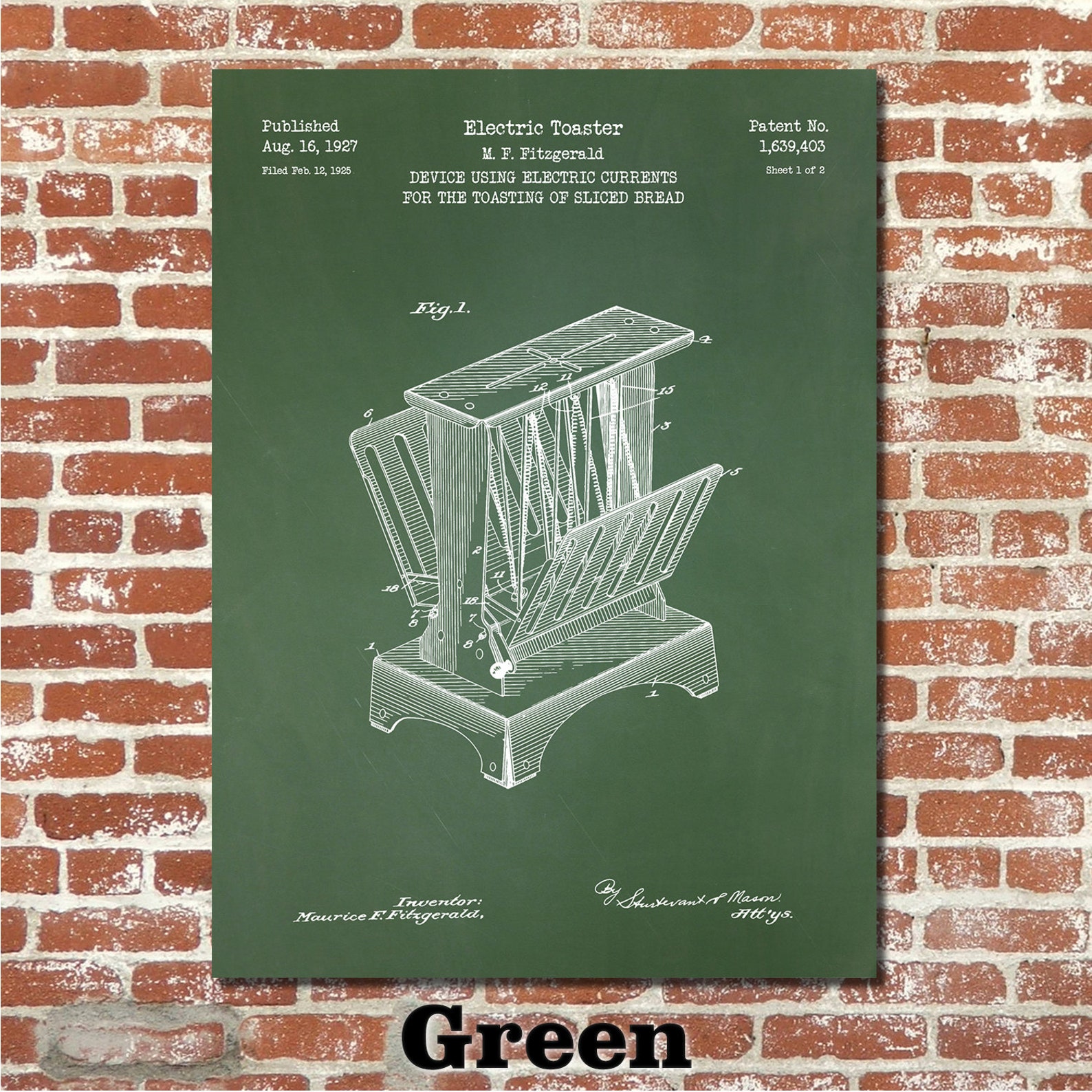 Toaster Patent Print Art 1927 - Etsy