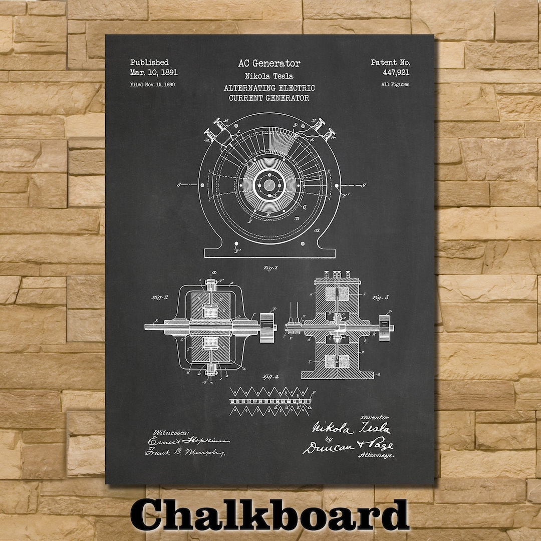 Tesla AC Generator Patent Print Art 1891 - Etsy