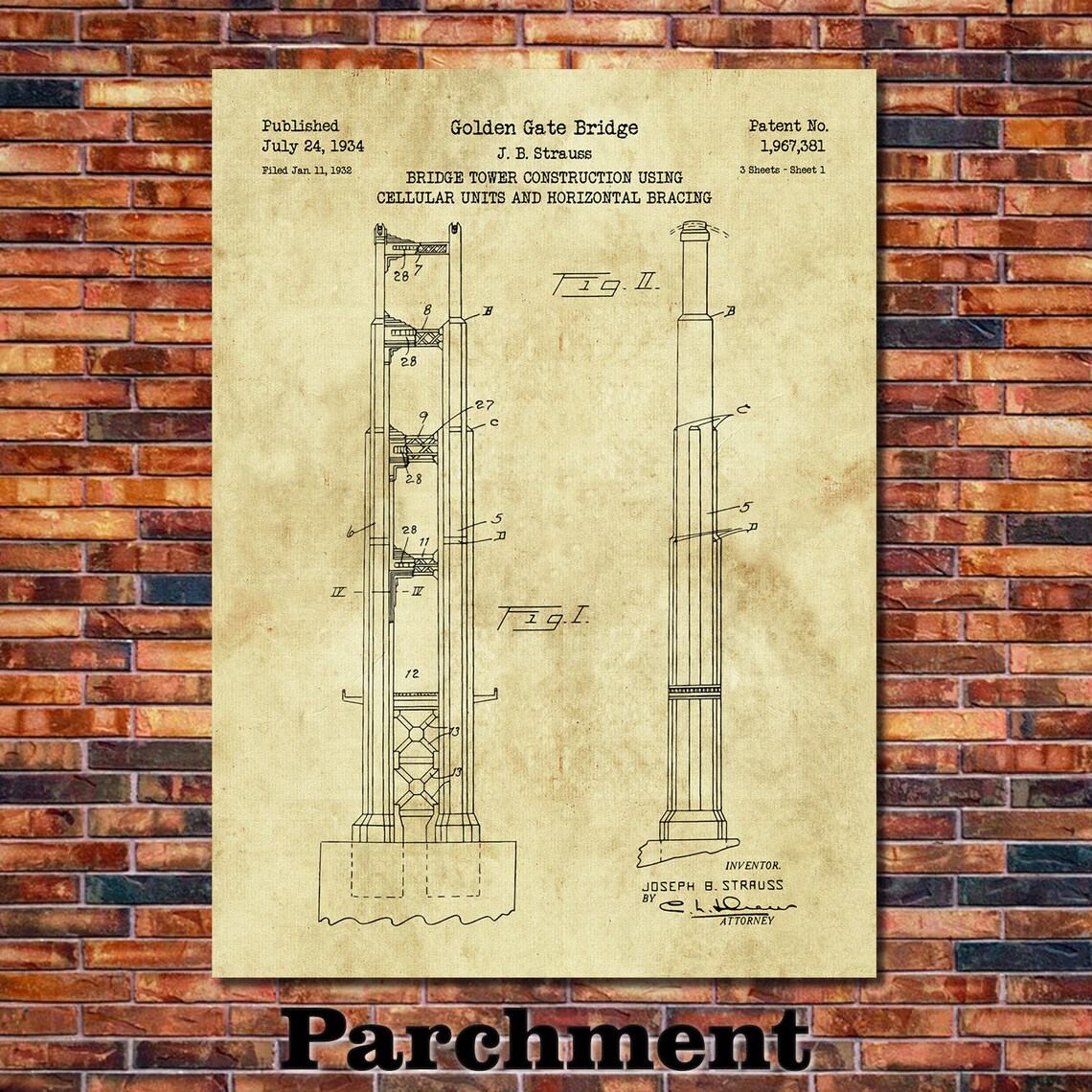 Golden Gate Bridge Patent Print Art 1934 - Etsy