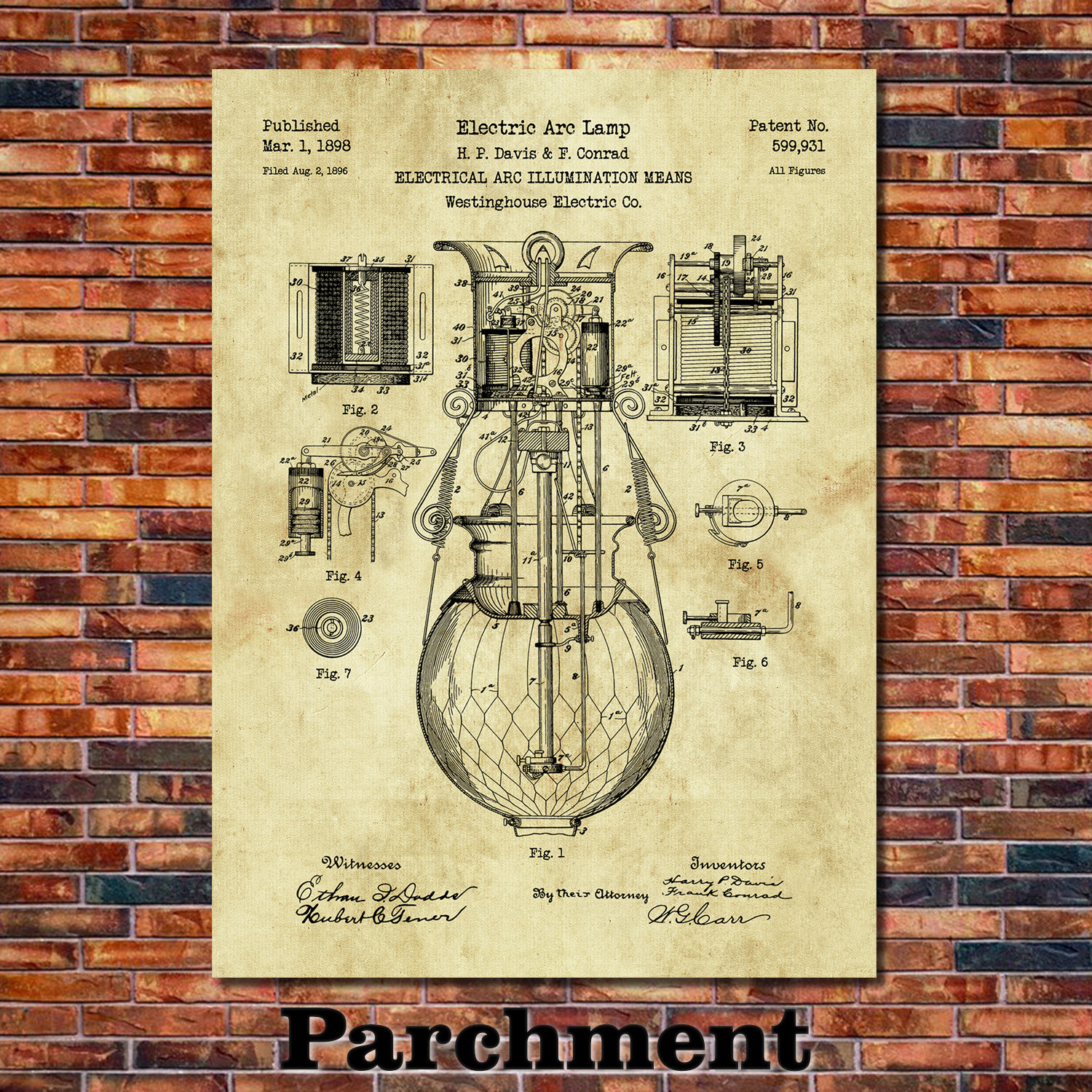 Electric Arc Lamp Patent Print Art 1898 | Etsy