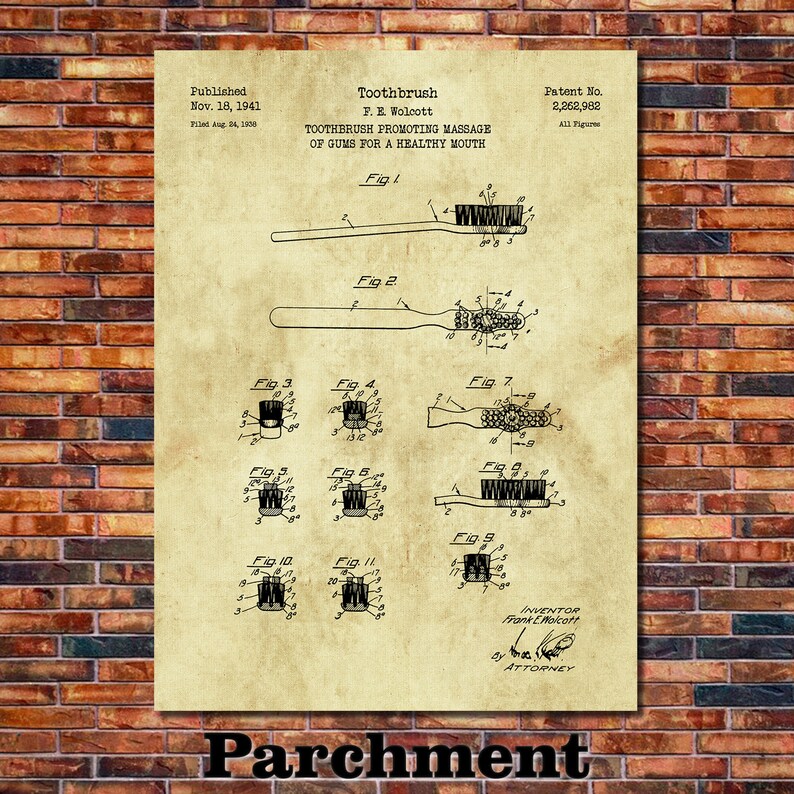 Toothbrush Patent Print Art 1941 | Etsy