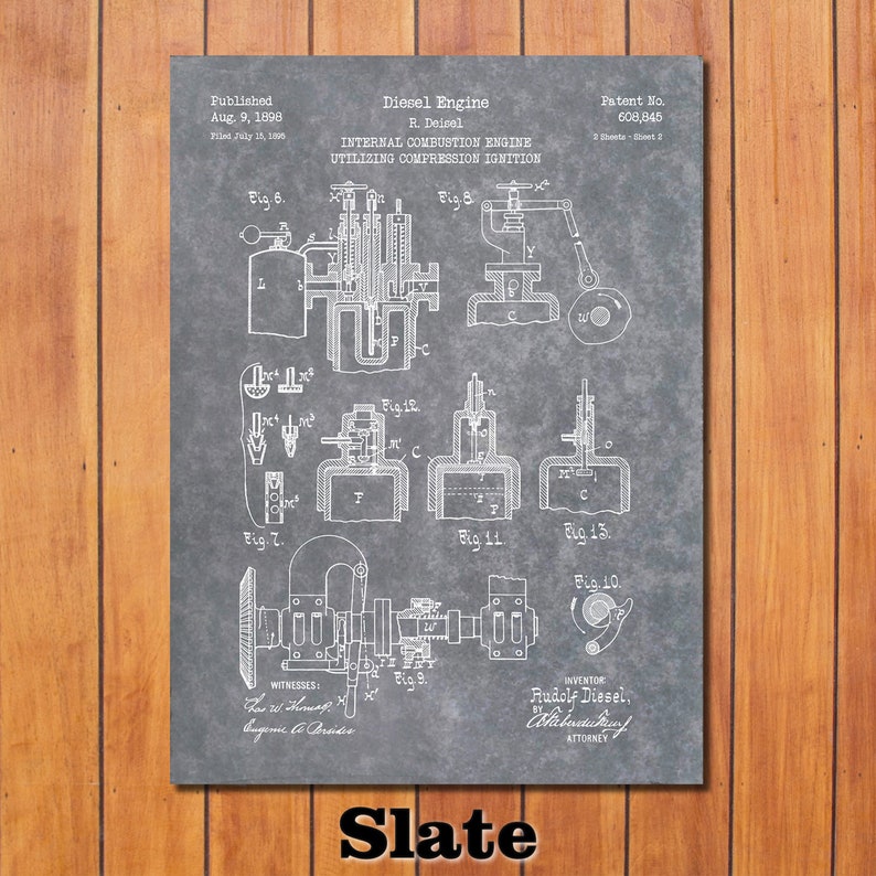 Diesel Engine Patent Print Art 1898 - Etsy