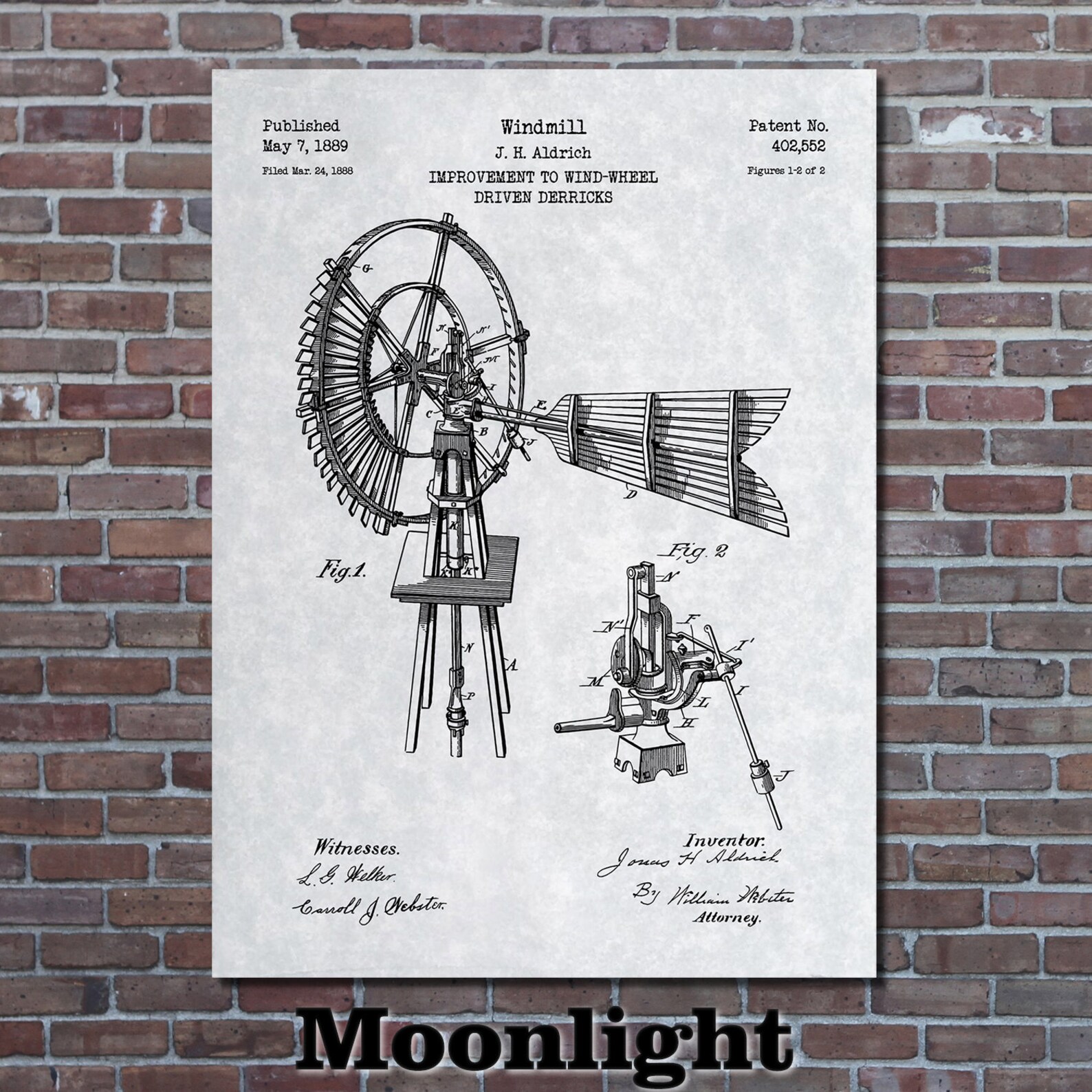 Windmill Patent Print Art 1889 | Etsy