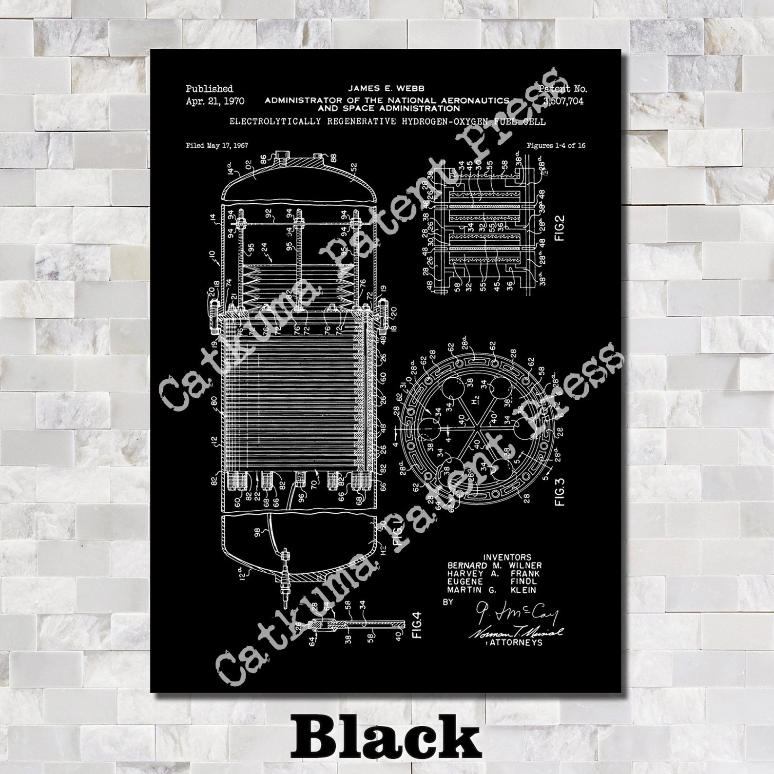 Hydrogen Fuel Cell NASA Patent Print Art 1970 - Etsy