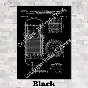 Hydrogen Fuel Cell NASA Patent Print Art 1970 - Etsy