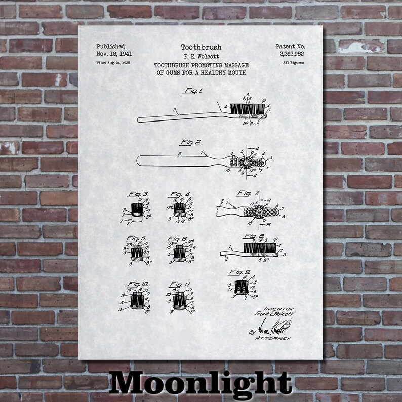 Toothbrush Patent Print Art 1941 - Etsy