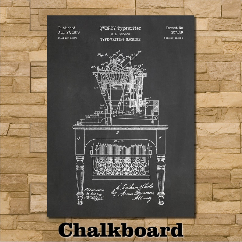 QWERTY Typewriter Patent Print Art 1878 - Etsy