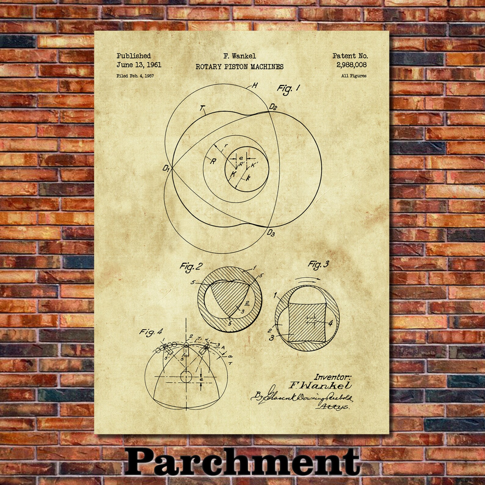 Wankel Rotary Engine Patent Print Art 1961 - Etsy