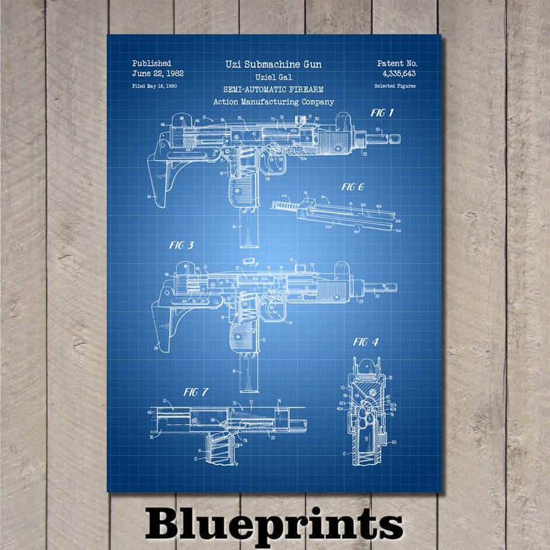 Uzi Patent Print Art 1982 B - Etsy