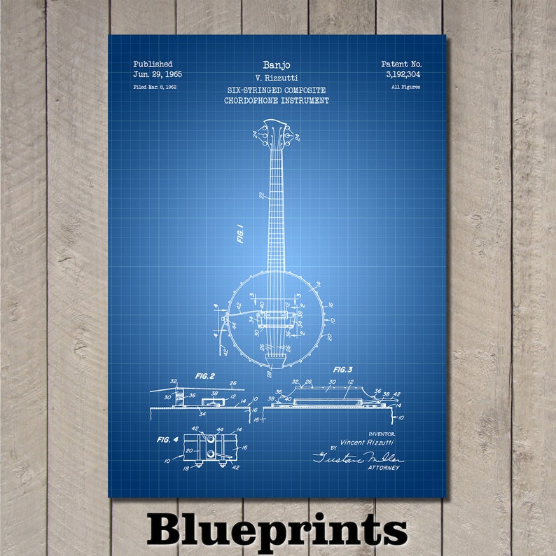 Banjo Patent Print Art 1965 - Etsy