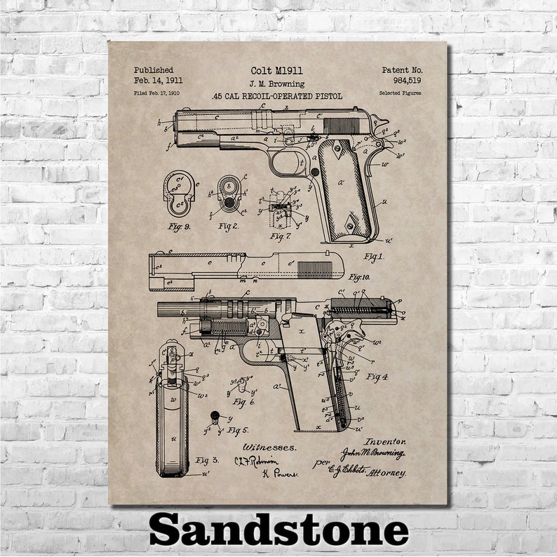 Patent for M1911 .45 Semi-automatic Handgun Art Print 1911 - Etsy