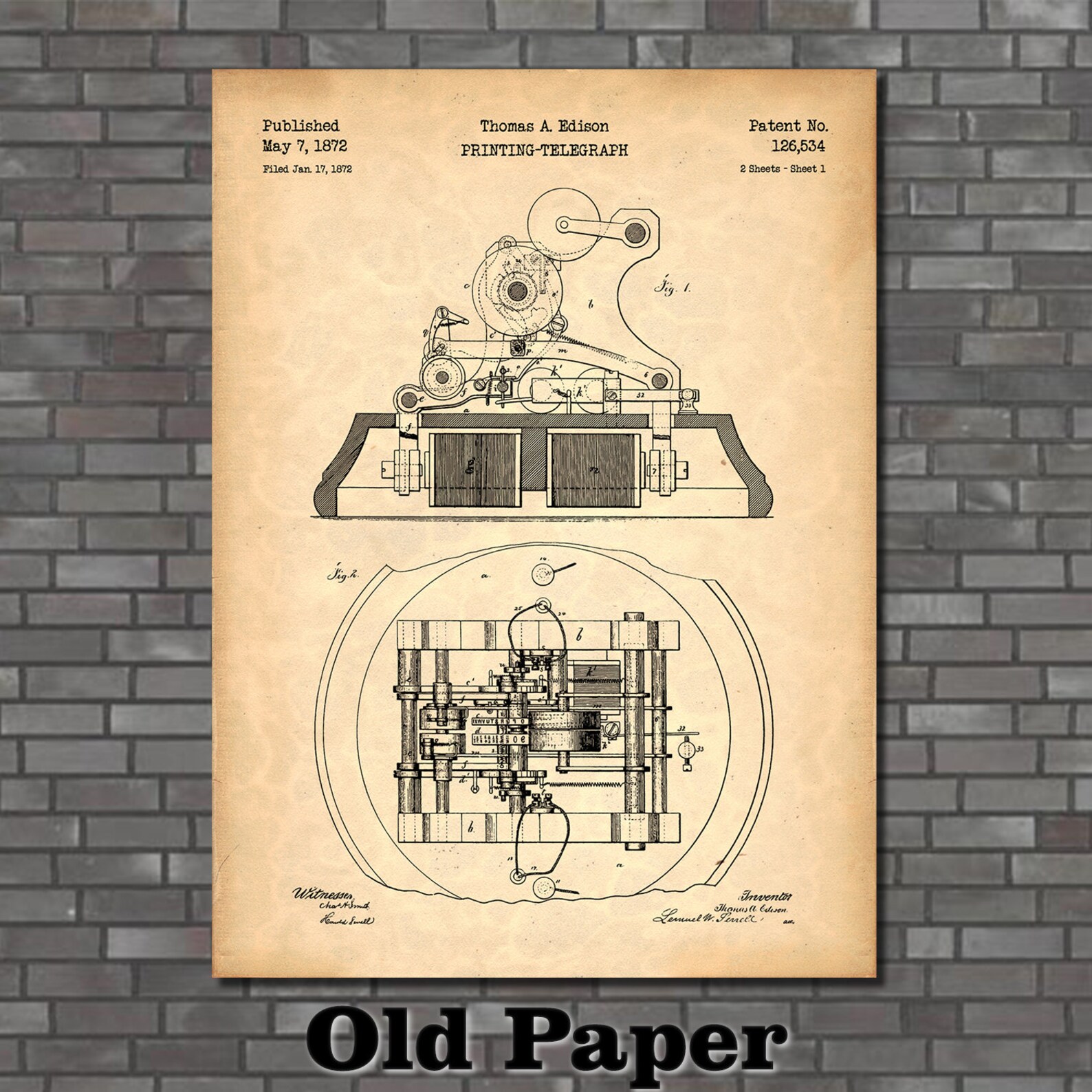 Edison Printing Telegraph Patent Print Art 1872 Etsy