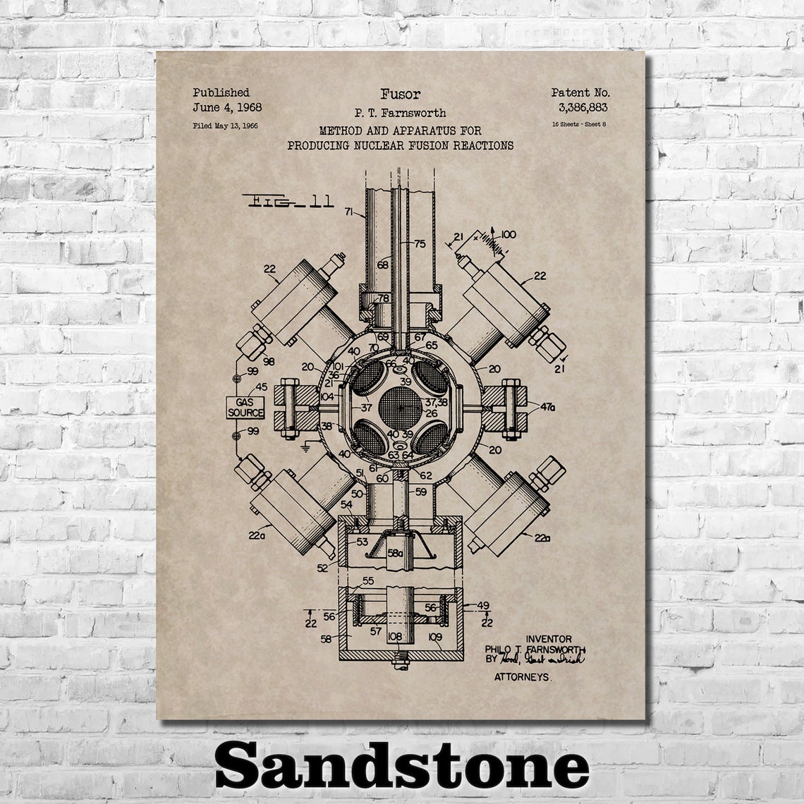 Farnsworth Fusion Reactor Patent Print Art 1968 - Etsy