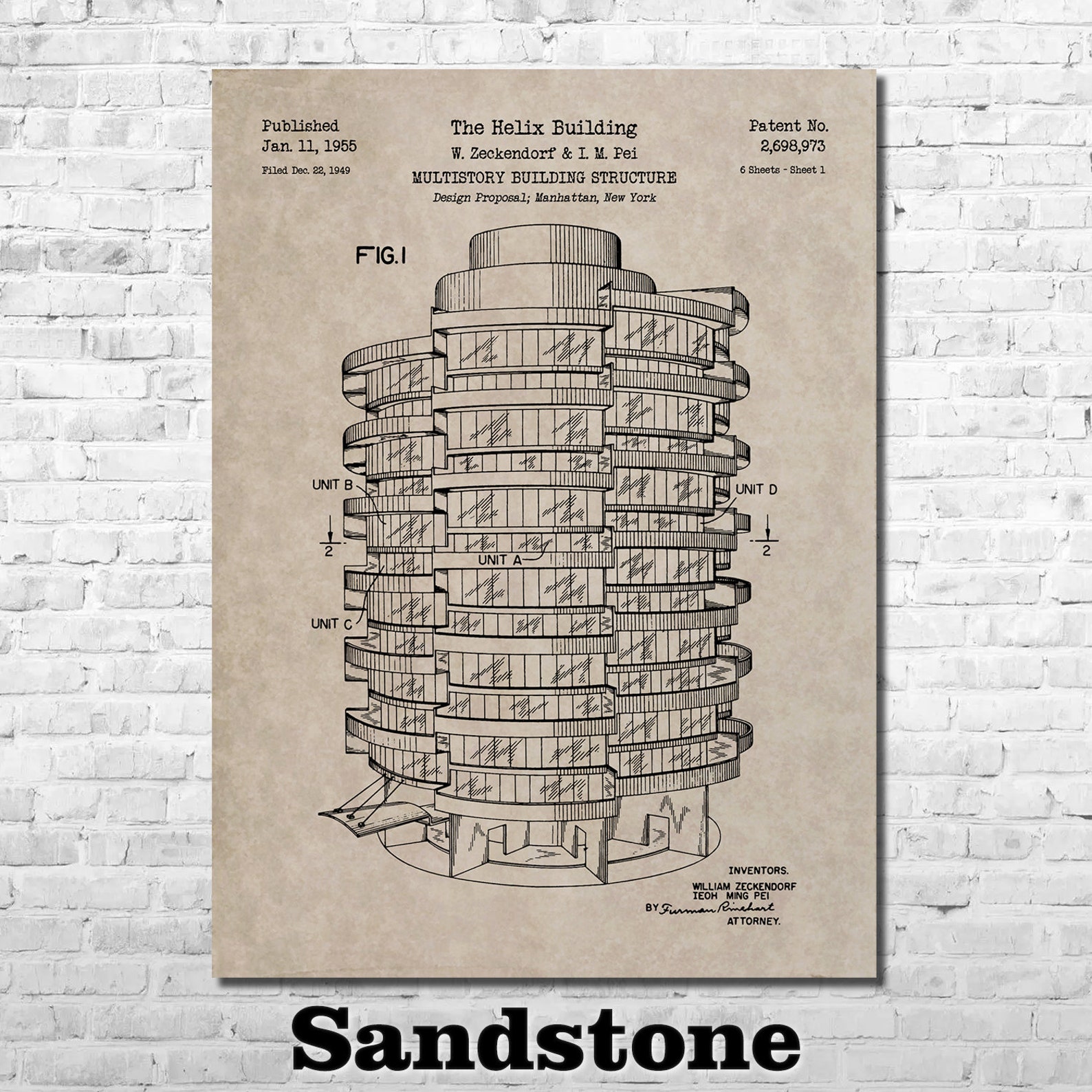 Helix Building High-rise Architecture From IM Pei Patent Print Art 1955 ...