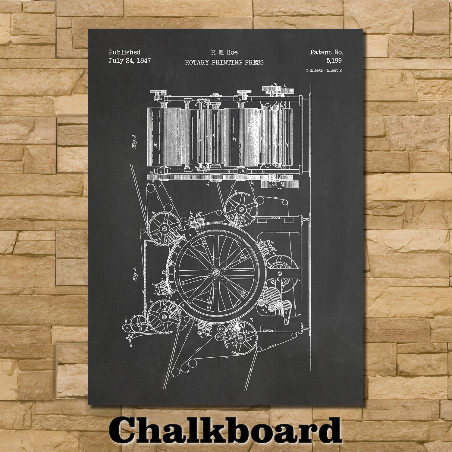 Rotary Printing Press Patent Print Art 1847 | Etsy