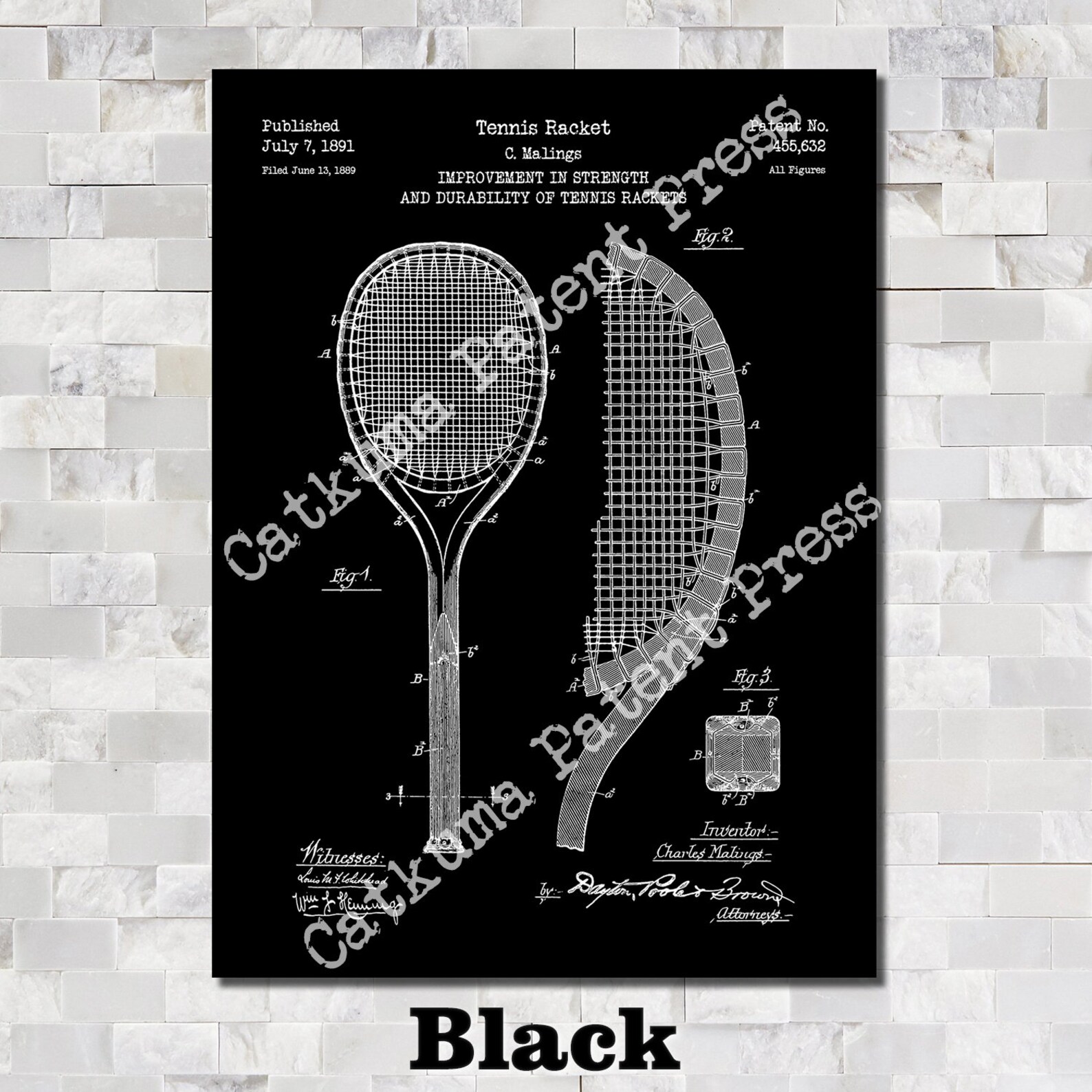 Tennis Racket Patent Print Art 1891 - Etsy