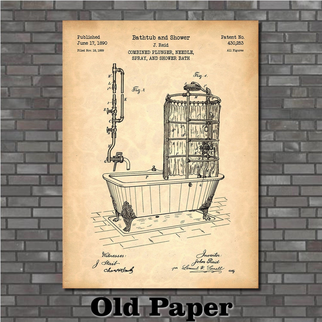 Bathtub and Shower Patent Print Art 1890 - Etsy