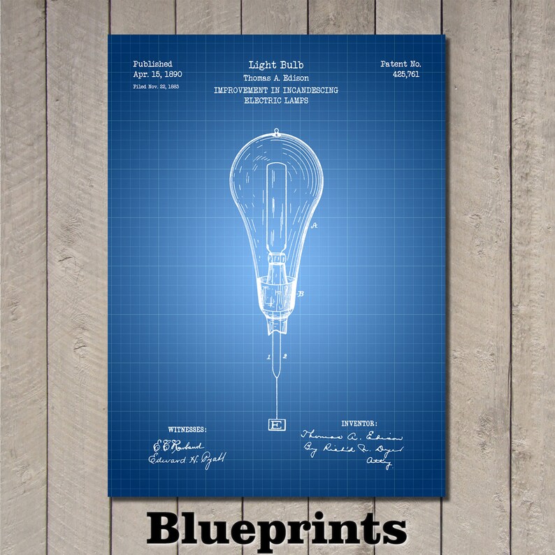 Edison Light Bulb Patent Print Art 1890 - Etsy