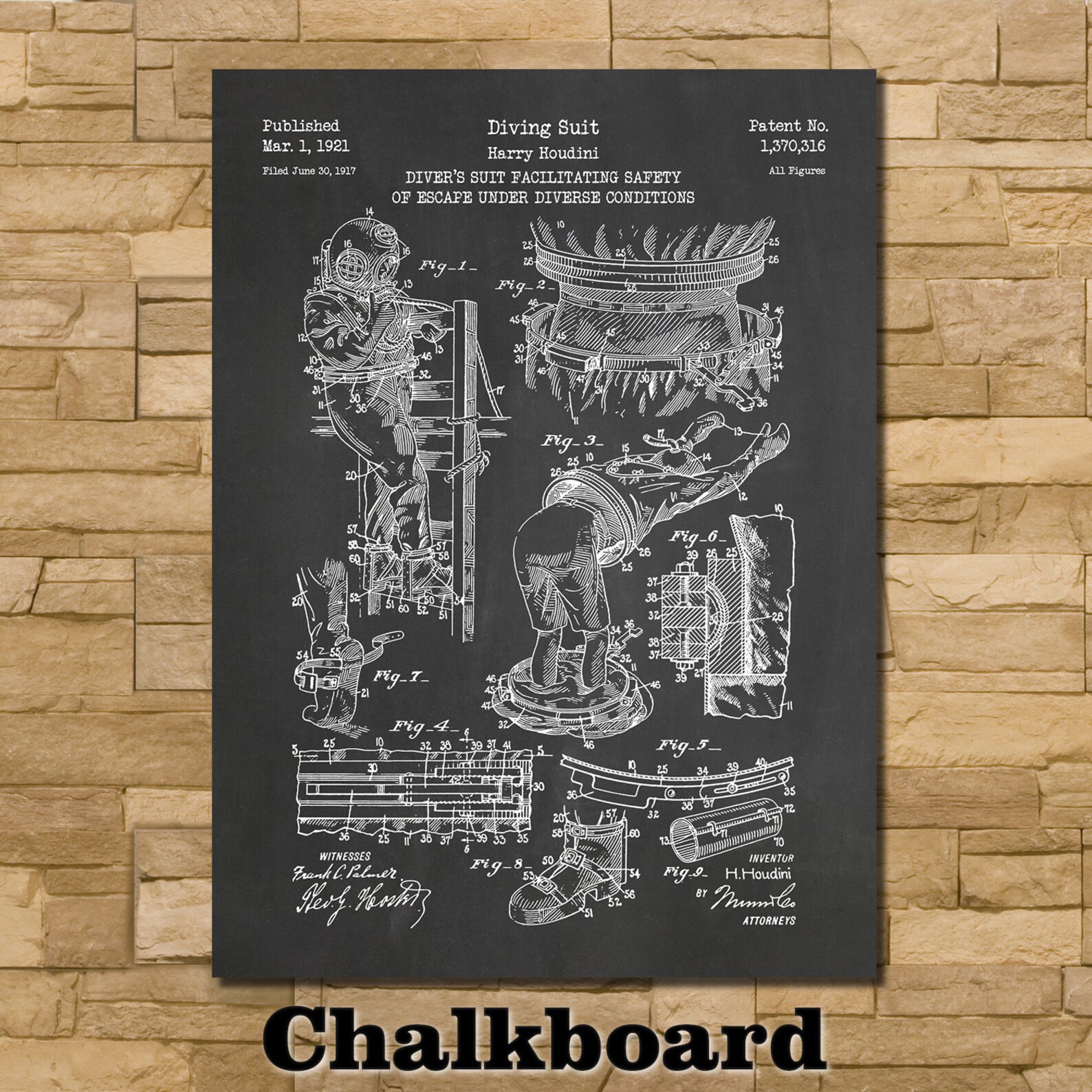 Houdini Diving Suit Patent Print Art 1921 - Etsy