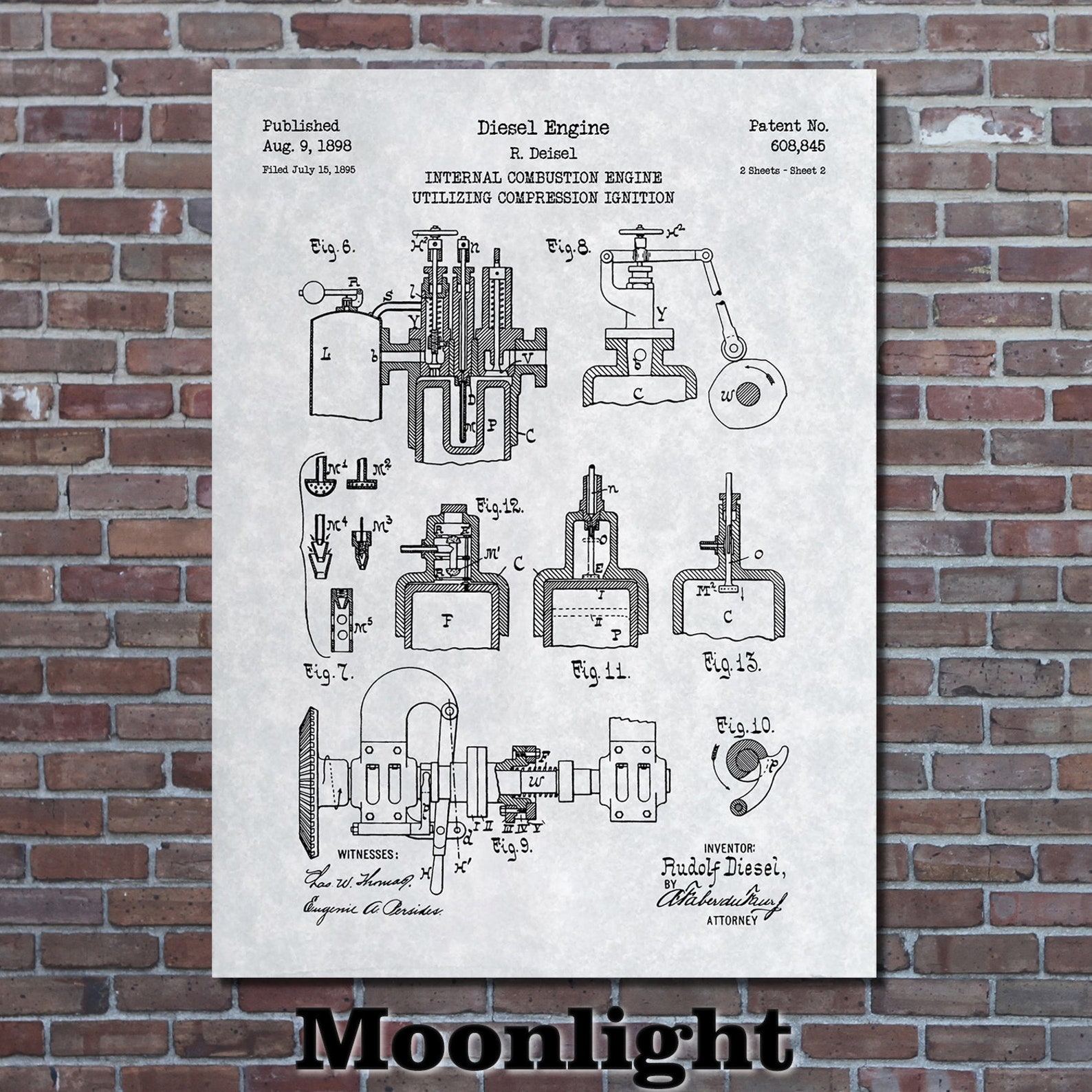 Diesel Engine Patent Print Art 1898 - Etsy