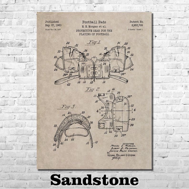 Football Pads Patent Print Art 1960 - Etsy