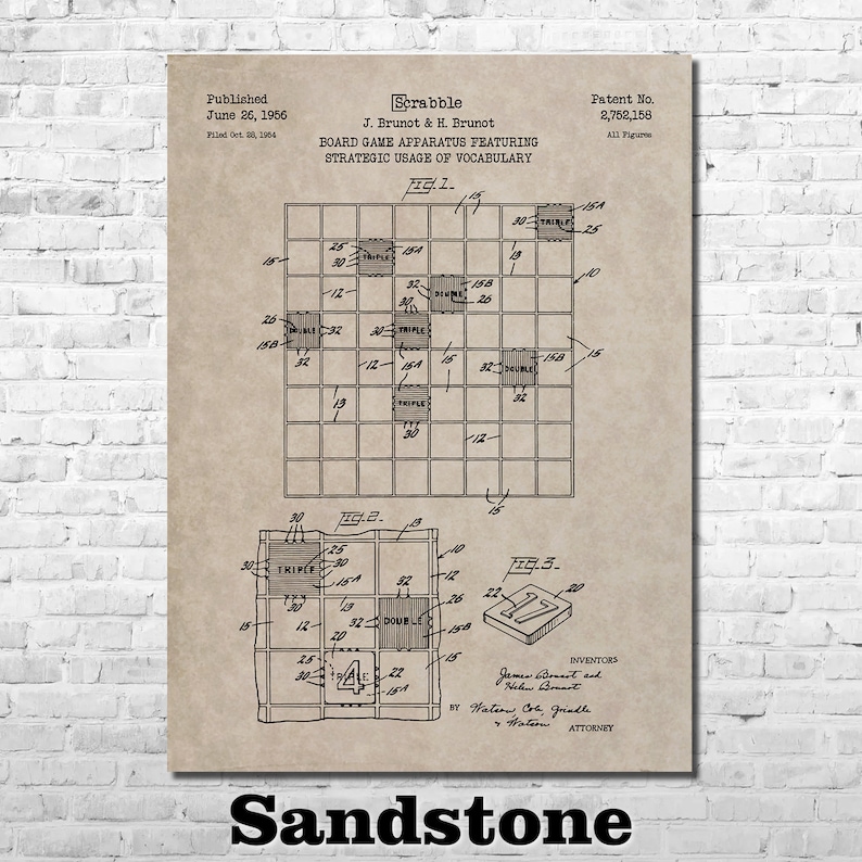 Patent Art Depicting Scrabble Board Game 1956 | Etsy