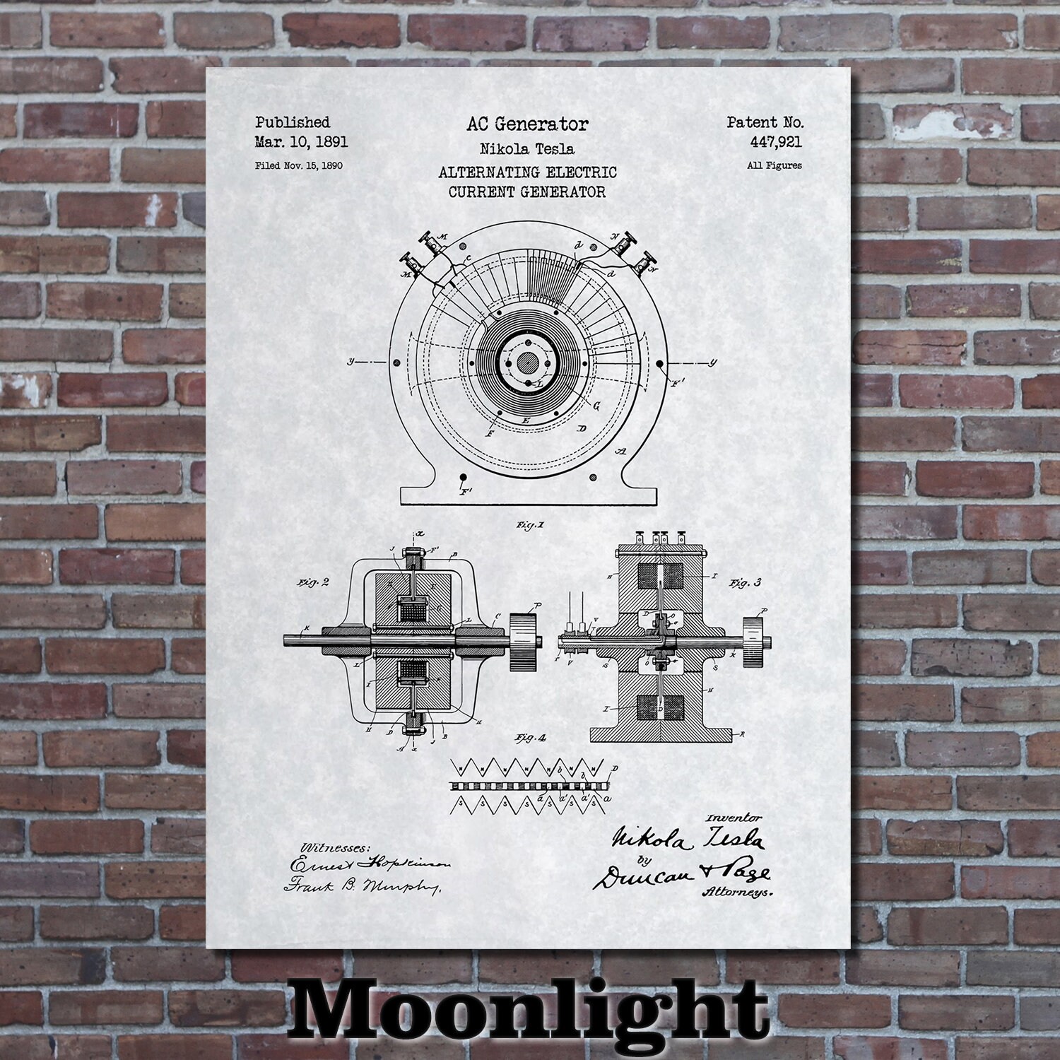 Tesla AC Generator Patent Print Art 1891 | Etsy