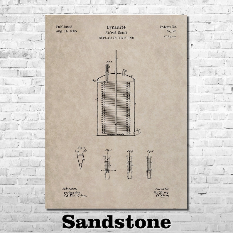 Dynamite Alfred Nobel Patent Print Art 1866 - Etsy