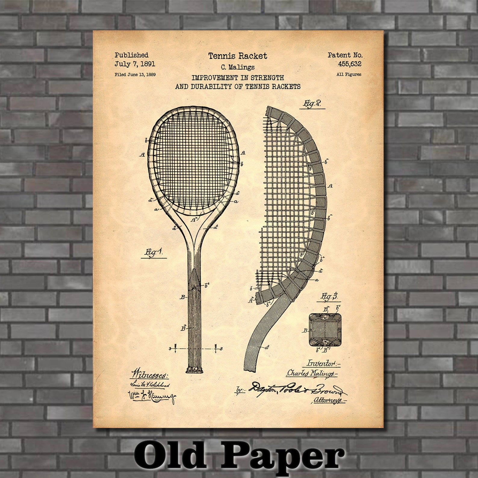 Tennis Racket Patent Print Art 1891 - Etsy