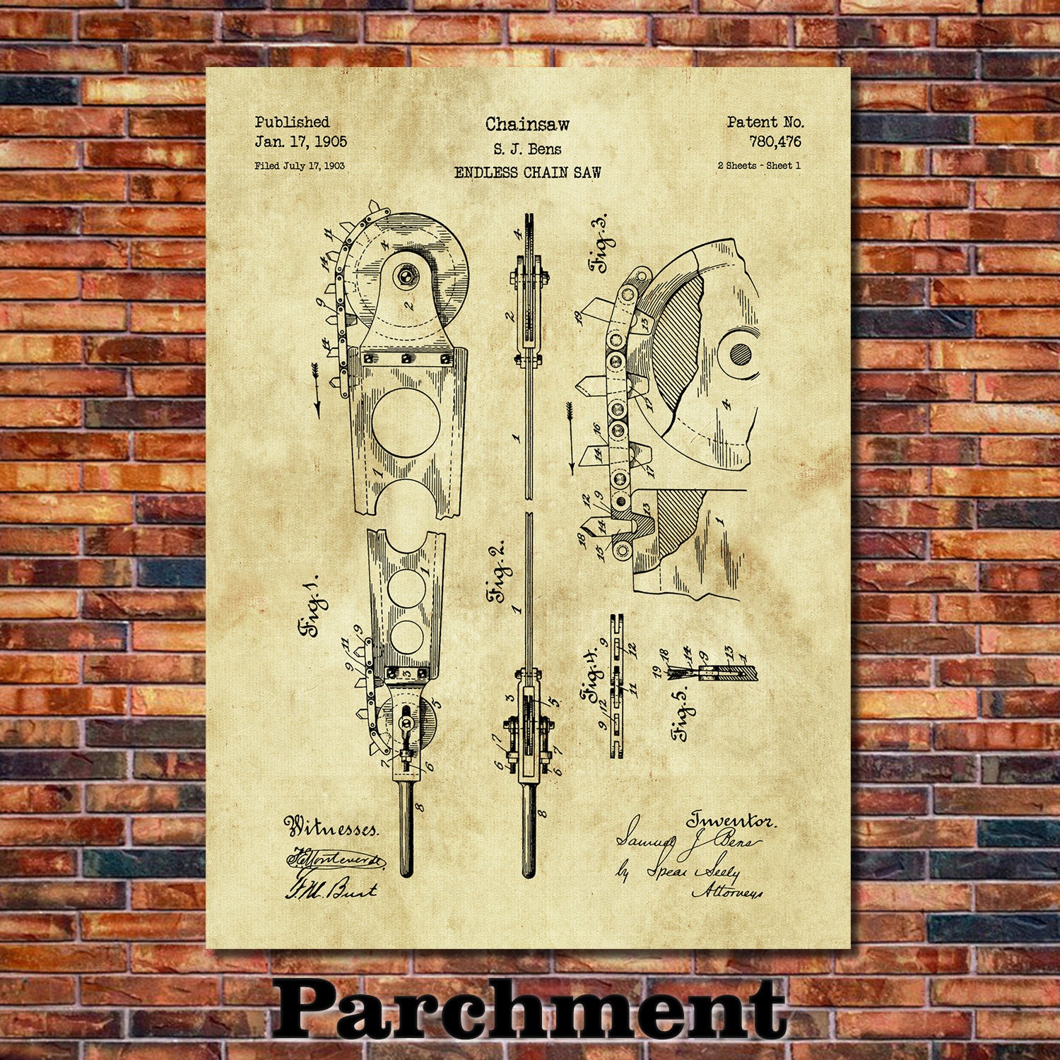 Chainsaw Patent Print Art 1905 | Etsy