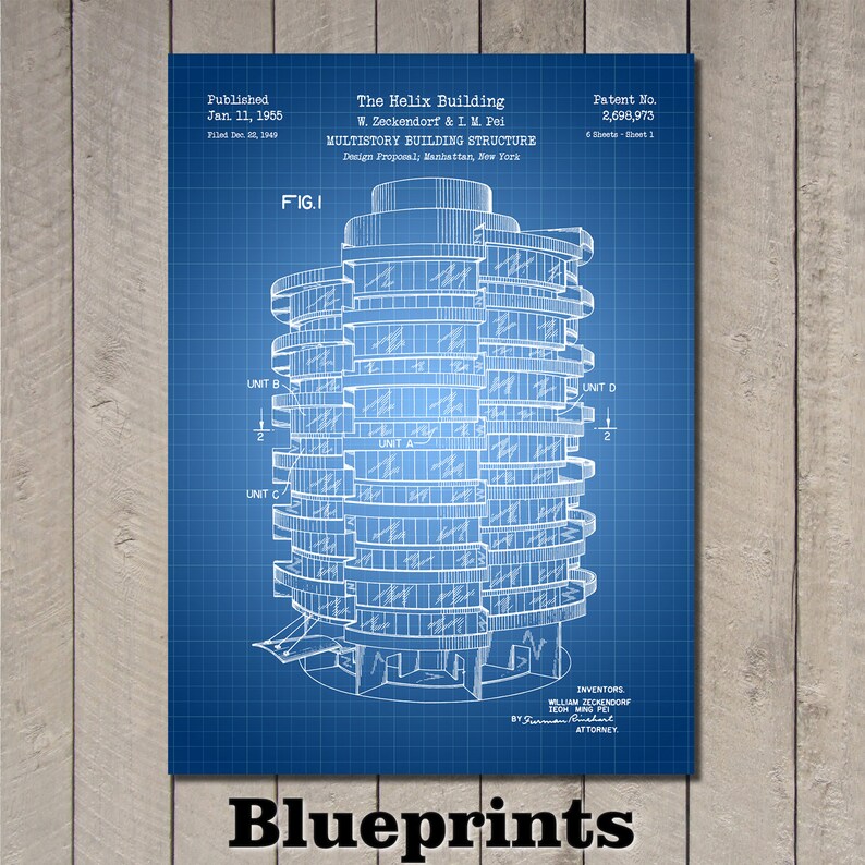 Helix Building High-rise Architecture From IM Pei Patent Print Art 1955 ...