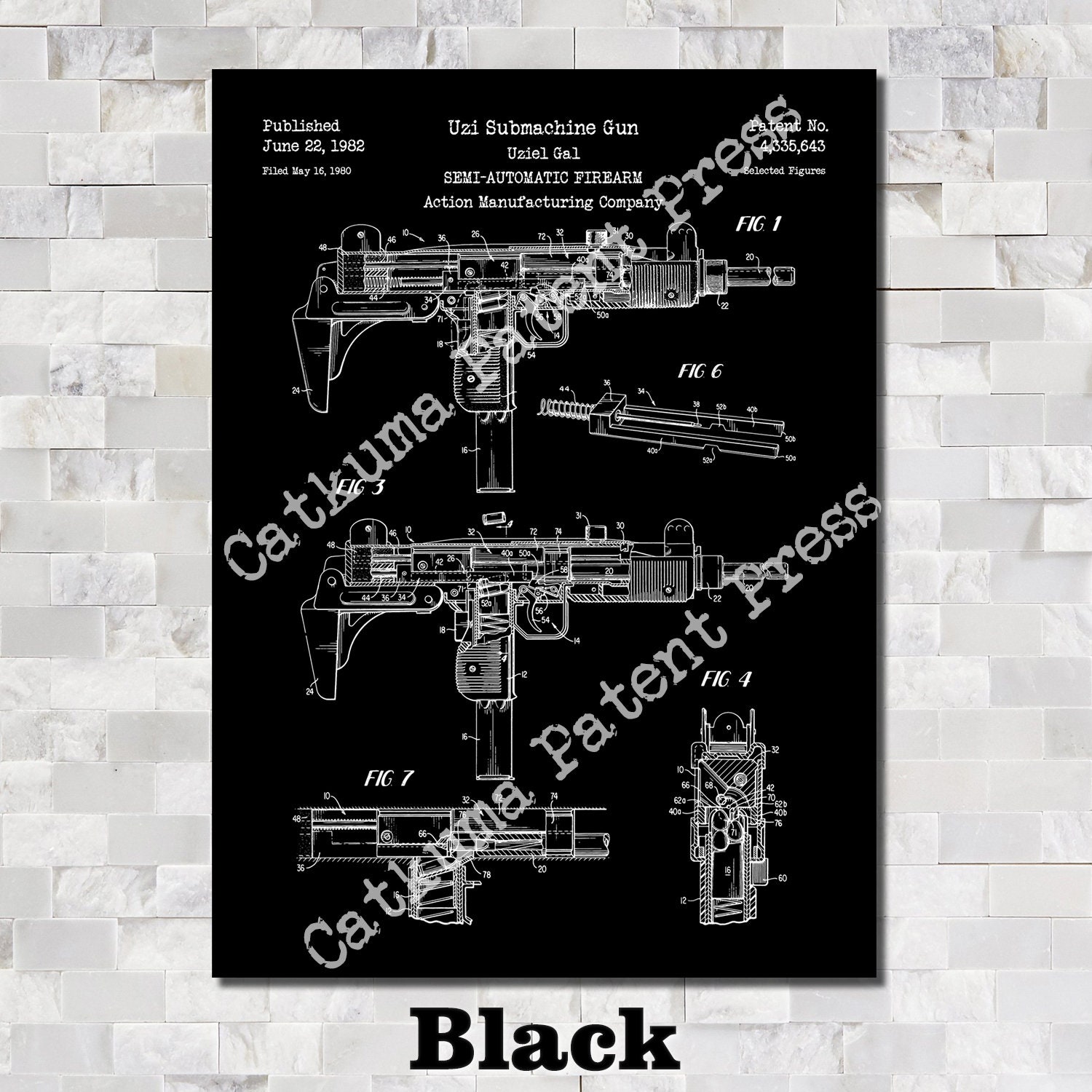 Uzi Patent Print Art 1982 B | Etsy