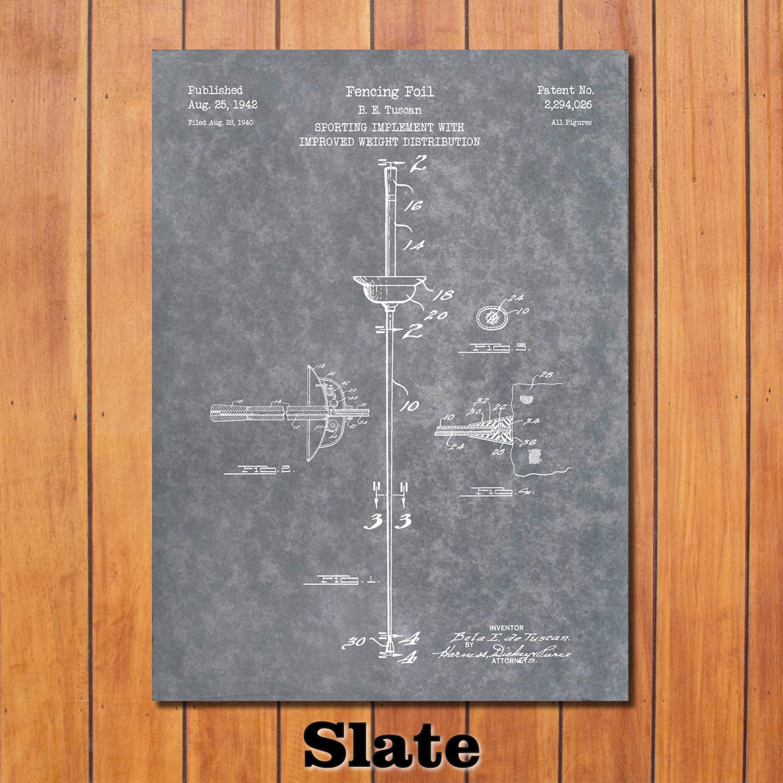 Fencing Foil Patent Print Art 1942 - Etsy