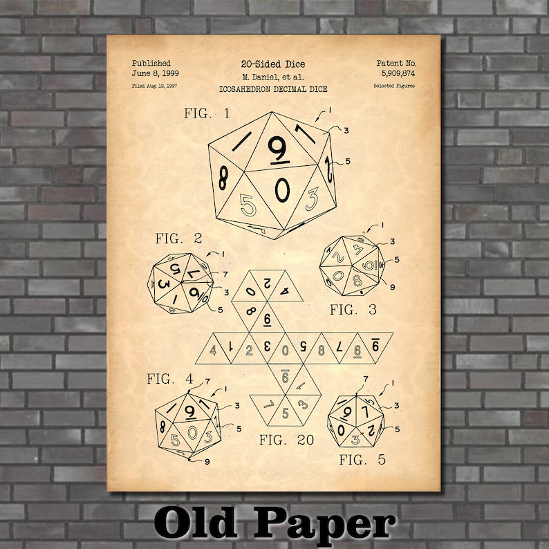 20-Sided Dice Patent Print Art 1999 | Etsy