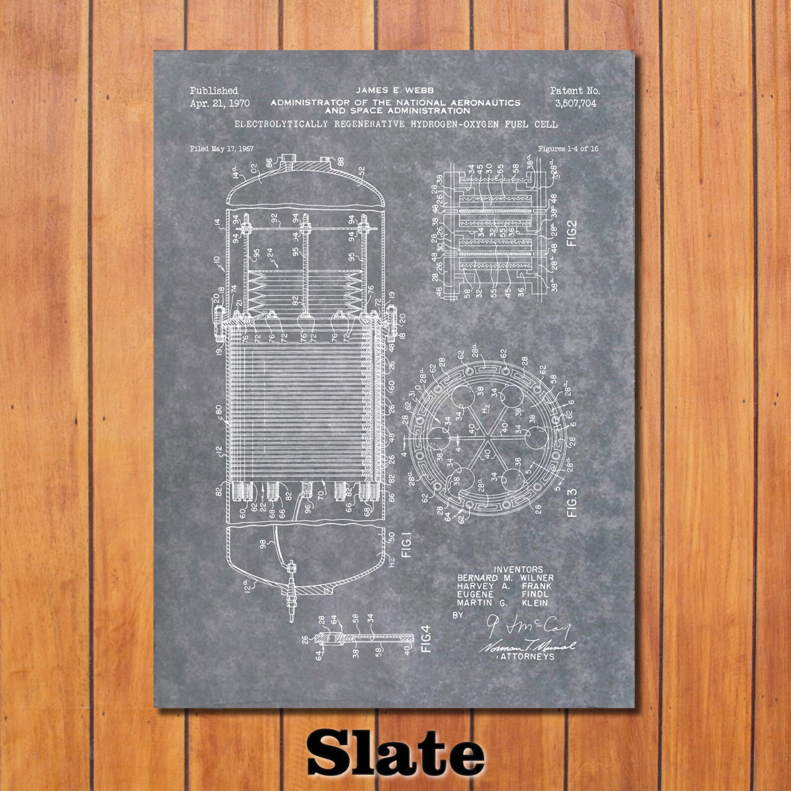 Hydrogen Fuel Cell NASA Patent Print Art 1970 - Etsy