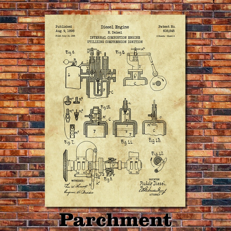 Diesel Engine Patent Print Art 1898 - Etsy