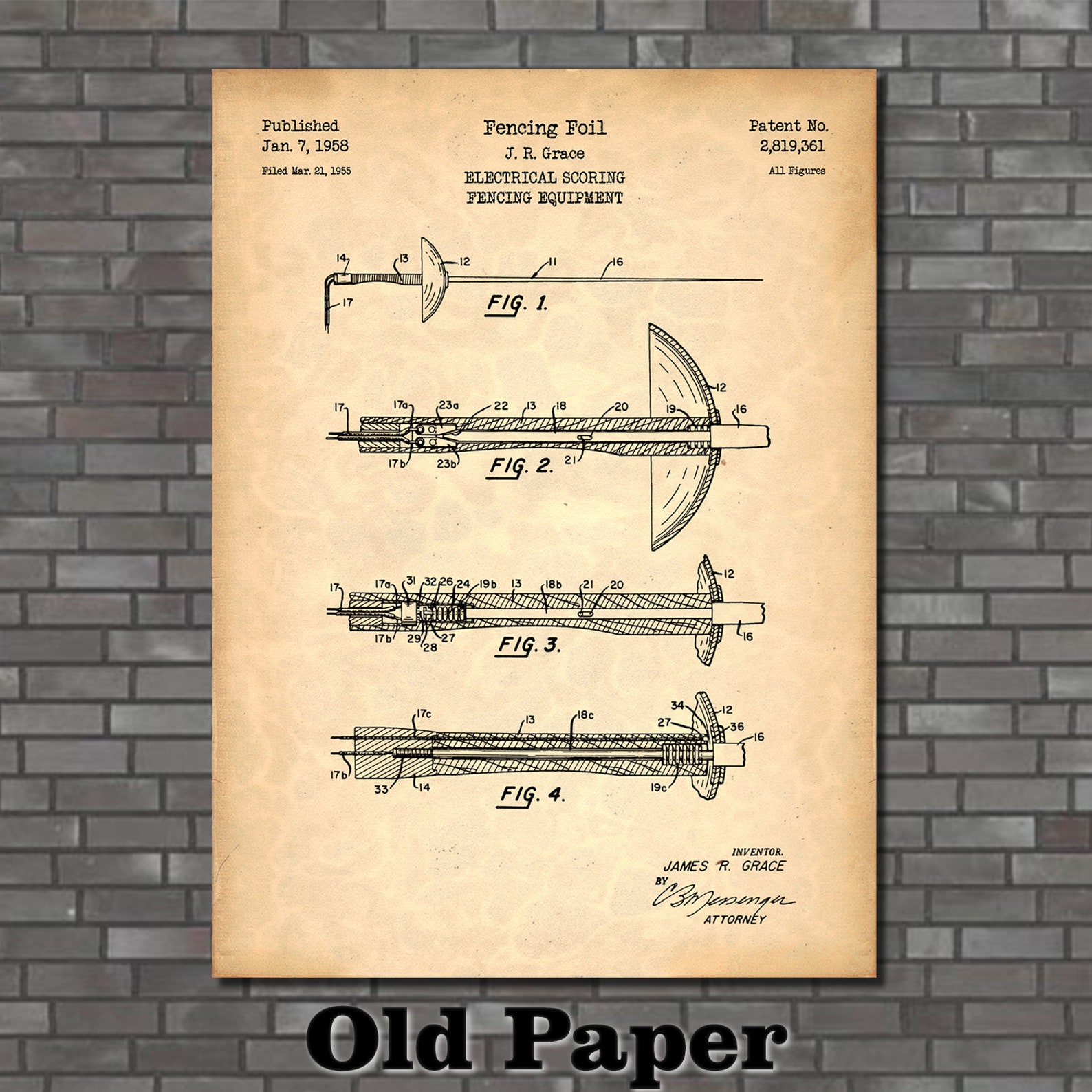 Electric Fencing Foil Patent Print Art 1958 - Etsy