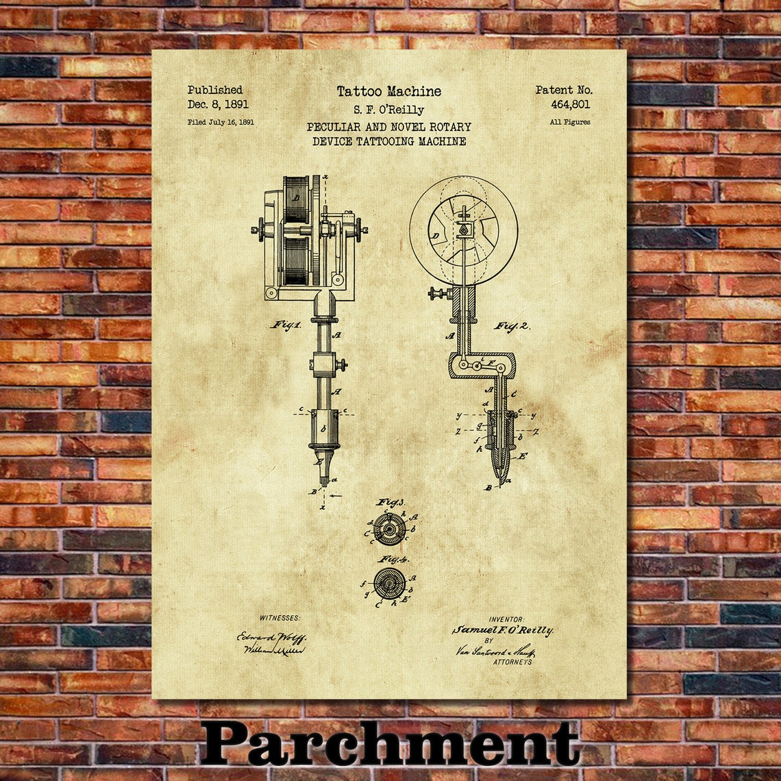 First Tattooing Machine Patent Print Art 1891 - Etsy