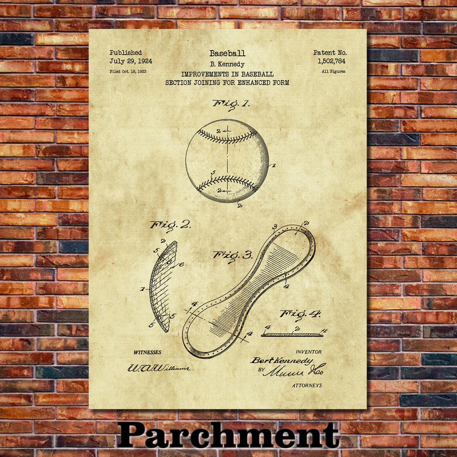 Baseball Patent Print Art 1924 - Etsy